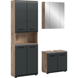 Badmöbel-Set Inosign "FLORENZ, TOPSELLER, 3-teilige Badkombination, hochwertige MDF-Front", nox oak nb, schwarz matt, B:135cm H:185cm T:30cm, Holzwerkstoff, MDF, Kastenmöbel-Sets, Bad-Kombination, Bad-Möbel, Badezimmer, Kombination, Kombi