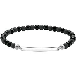 Armband Thomas Sabo "Gravierbares Armband mit Beads" Gr. 21, silber (silberfarben, schwarz, schwarz), Armbänder, Damen, 21, Silber 925 (Sterlingsilber), mit Obsidian