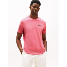 T-Shirt Tommy Hilfiger "HILFIGER STACK TEE", Herren, Gr. S, rosa (vintage rosy), Single Jersey, Obermaterial: 100% Baumwolle, regular fit hüftlang, Rundhals, Shirts