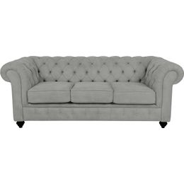 Chesterfield-Sofa Home Affaire "Duc 3-Sitzer", grau (hellgrau), B:198cm H:74cm T:89cm, Samtoptik (100% Polyester);Samtoptik (100% Polyester);Luxus-Microfaser Lederoptik (100% Polyester), Sofas, hochwertige Knopfheftung im Rücken, Samtoptik mit changierender Optik