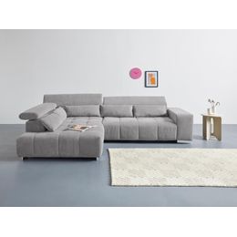 Ecksofa COTTA "Orion L-Form", grau, B:310cm H:70cm T:225cm, 90% Polyester, 10% Polyamid, Sofas, Ecksofa, mit Kopfteilverstellung & 5 Nierenkissen