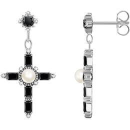 Paar Ohrhänger Thomas Sabo "Cross Romance, Kreuz", bunt (silberfarben, weiß, schwarz, weiß, schwarz), Ohrringe, Damen, 3,5mm, Perlen Silber 925 (Sterlingsilber), Perlen, Silber 925 (Sterlingsilber), mit Zirkonia (synth.) - mit Süßwasserzuchtperle
