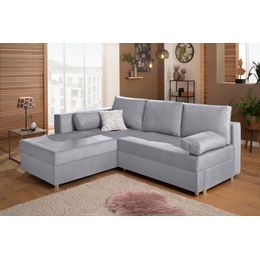 Ecksofa Home Affaire "Italia L-Form", grau (hellgrau), B:217cm H:80cm T:182cm, Struktur fein (100% Polyester);Microfaser PRIMABELLE(100% Polyester);Samtoptik (100% Polyester), Sofas, Ecksofa, mit Bettfunktion und Bettkasten, Federkern-Polsterung