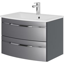 Waschtisch SAPHIR "Serie 7045 Mineralmarmor-Waschtisch und Unterschrank, 71,5 cm breit", grau (stahlgrau metallic), B:71,5cm H:50,2cm T:49,8cm, Waschtische, Waschtisch, Waschplatz mit 2 Schubladen, Badm&ouml;bel Set mit Waschtisch