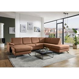 Wohnlandschaft DIE PLANBAR "PN-EM15047 U-Form, ohne Kopfstützen", parkett, B:309cm H:88cm T:235cm, Sofas, Echtleder, wahlweise mit Bettfunktion u. Stauraum