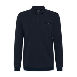 Langarm-Poloshirt Bugatti, Herren, Gr. 4XL, blau, Web, Obermaterial: 50% Baumwolle, 50% Polyester, unifarben, regular fit hüftbedeckend, Rundhals, Bündchen, Shirts, mit feiner Strukturoptik