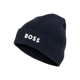Beanie BOSS Green "Asic Beanie", Herren, blau (dunkelblau), Rippstrick, Baumwollmischung, unifarben, Mützen, aus Rippenstrick