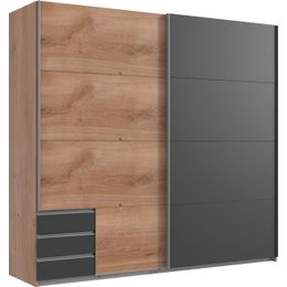 Schwebetürenschrank wimex "Emden", grau (plankeneichefarben, graphitfarben), B:225cm H:210cm T:64cm, Spanplatte, Schränke, Mit Außenschubkästen