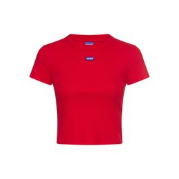 T-Shirt HUGO BLUE "Baby Tee", Damen, Gr. L (40), rot (dunkelrot 601), Single Jersey, Obermaterial: 96% Baumwolle, 4% Elasthan, unifarben, slim fit bauchfrei, Rundhals, Shirts T-Shirt, in verk&uuml;rzter L&auml;nge