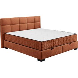 Boxbett ED EXCITING DESIGN "Nagol", braun (cognac), B:185cm L:214cm, 100% Polyester, Komplettbetten, mit Bettkasten, mit Wendematratze, erhältlich in verschiedenen Breiten