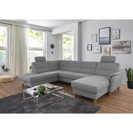 Wohnlandschaft Home Affaire "Palmera U-Form, B: 308 cm", silber, B:308cm H:89cm T:212cm, 100% Polyester;Struktur (100% Polyester);Luxus-Microfaser in Lederoptik (100% Polyester), Sofas, optional Bettfunktion & Bettkasten, Federkern