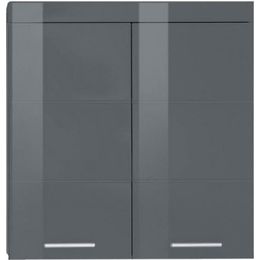 Hängeschrank Welltime "Avena", grau (grau, grau hochglanz), B:73cm H:77cm T:23cm, Schränke, Hängeschrank, Badschrank breit mit verstellbaren Böden - Maße (B/T/H) 73/23/77 cm