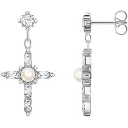 Paar Ohrhänger Thomas Sabo "Cross Romance, Kreuz", bunt (silberfarben, weiß, weiß), Ohrringe, Damen, 3,5mm, Perlen Silber 925 (Sterlingsilber), Perlen, Silber 925 (Sterlingsilber), mit Zirkonia (synth.) - mit Süßwasserzuchtperle