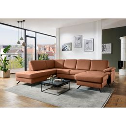 Wohnlandschaft DIE PLANBAR "PN-EM15047 U-Form, ohne Kopfstützen", parkett, B:309cm H:88cm T:235cm, Sofas, Echtleder, wahlweise mit Bettfunktion u. Stauraum