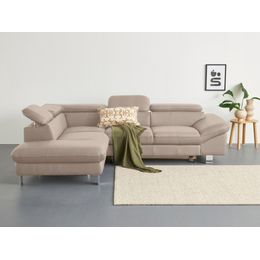 Ecksofa COTTA "Driver L-Form", beige (natural), B:268cm H:73cm T:214cm, Kunstleder SOFTLUX;LEDER BEEFY (ein abgedecktes Spalt-Rindsleder) im Sitz und R&uuml;cken (Korpus in Kunstleder);Luxus-Kunstleder;NaturLEDER (echtes Rindsleder) im Sitz und R&uuml;cken (R&uuml;ckseite mit Spannstoff bezogen), Sofas, Ecksofa, mit Kopfteilverstellung, wahlweise mit Bettfunktion & Bettkasten, Topseller