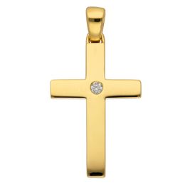 Adelia´s Kettenanhänger ADELIA´S "Damen Gold Schmuck 585 Gold Kreuz Anhänger mit Diamant Brillant", gold, Schmuckanhänger, Damen, 0,03 VVS = sehr sehr kleine Einschlüsse mit Brillant, Gold, mit Diamant / Brillant Goldschmuck für Damen & Herren