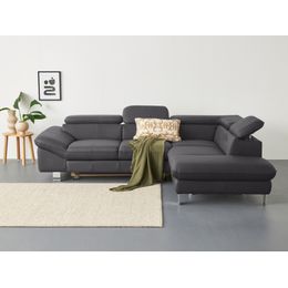 Ecksofa COTTA "Driver L-Form", grau (fango), B:268cm H:73cm T:214cm, Kunstleder SOFTLUX;LEDER BEEFY (ein abgedecktes Spalt-Rindsleder) im Sitz und R&uuml;cken (Korpus in Kunstleder);Luxus-Kunstleder;NaturLEDER (echtes Rindsleder) im Sitz und R&uuml;cken (R&uuml;ckseite mit Spannstoff bezogen), Sofas, Ecksofa, mit Kopfteilverstellung, wahlweise mit Bettfunktion & Bettkasten, Topseller