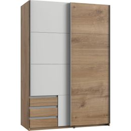 Schwebetürenschrank wimex "Emden", weiß (plankeneichefarben, weiß), B:135cm H:198cm T:64cm, Schränke, Schwebetürenschrank, Mit Außenschubkästen