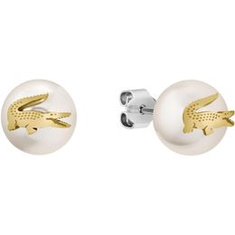 Paar Ohrstecker Lacoste "MATCHPOINT", gold (gelbgoldfarben, edelstahlfarben, weiß), Ohrringe, Damen, 10mm, Edelstahl Perlen, Edelstahl, Perlen, mit Perle (imitiert)