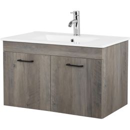 Waschtisch Welltime "Florenz, Breite 60cm, 2 T&uuml;r, 2 F&auml;cher, MDF-Front", grau, B:79cm H:48cm T:45cm, MDF, Waschtische, Waschtisch, Waschplatz mit 2 T&uuml;ren,in verschiedenen Farben erh&auml;ltlich, Badm&ouml;bel