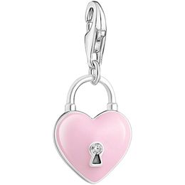 Charm-Einhänger Thomas Sabo "rosa Herzschloss", weiß (silberfarben, rosa, weiß, weiß), Charms, Damen, Silber 925 (Sterlingsilber), mit Zirkonia (synth.)