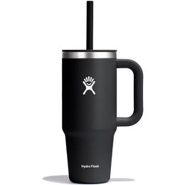 Thermobecher Hydro Flask "All Around Travel Tumbler in den Größen 24 oz/ 32 oz / 40 oz", schwarz, H:28,96cm, Edelstahl, Trinkgefäße, Thermobecher, Thermo Cup mit Strohhalm
