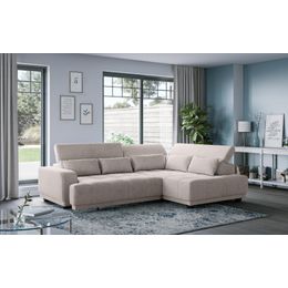Ecksofa COTTAelephant, 100% POLYESTER (PES), Wohnzimmer, Sofas, "Jade - L Form, Sitzbreite 201 cm", inkl. Kopfteilverstellung und Nierenkissen,