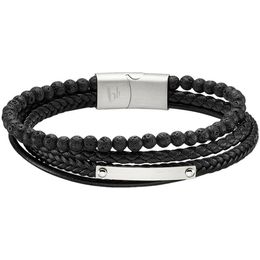 Lederarmband Bruno Banani "Schmuck", schwarz (edelstahlfarben, schwarz, schwarz), Armbänder, Damen, 20cm, Edelstahl Lava Leder, Edelstahl, Lava, Leder, mit Lavastein