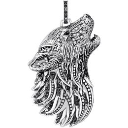Kettenanhänger Thomas Sabo "Wolf-Profil", silber (silberfarben, schwarz, schwarz), Schmuckanhänger, Damen, Silber 925 (Sterlingsilber), 15,75 g, mit Zirkonia (synth.)