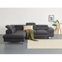 Ecksofa COTTA "Driver L-Form", grau (fango), B:268cm H:73cm T:214cm, Kunstleder SOFTLUX;LEDER BEEFY (ein abgedecktes Spalt-Rindsleder) im Sitz und R&uuml;cken (Korpus in Kunstleder);Luxus-Kunstleder;NaturLEDER (echtes Rindsleder) im Sitz und R&uuml;cken (R&uuml;ckseite mit Spannstoff bezogen), Sofas, Ecksofa, mit Kopfteilverstellung, wahlweise mit Bettfunktion & Bettkasten, Topseller