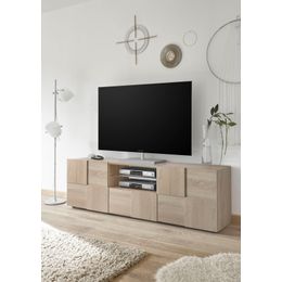 Lowboard Inosign "Dama Breite 181 cm, TV-Board 2 Türen, 1 Schubkasten, TV-Schrank", braun (eiche sonoma), Sideboards, Front in 3D-Optik, viel Stauraum, verschiedene Farben
