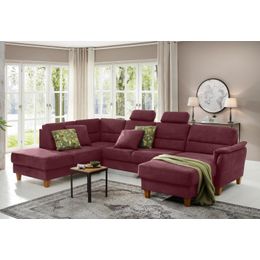 Wohnlandschaft Home Affaire "Palmera U-Form, B: 308 cm", rot (bordeaux), B:308cm H:89cm T:212cm, 100% Polyester;Struktur (100% Polyester);Luxus-Microfaser in Lederoptik (100% Polyester), Sofas, optional Bettfunktion & Bettkasten, Federkern