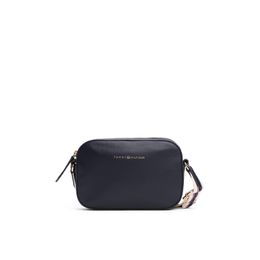 Umhängetasche Tommy Hilfiger "TH LOGOTAPE CAMERA BAG", Damen, Gr. B/H/T: 13cm x 19,5cm x 5cm, blau (dunkelblau), Lederimitat, unifarben, Taschen, Damen Schultertasche, Minibag mit Logo-Schriftzug auf Umhängeriemen