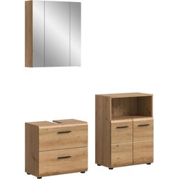 Badmöbel-Set Inosign "FLORENZ, TOPSELLER, 3-teilige Badkombination, hochwertige MDF-Front", artisan oak nb, B:135cm H:185cm T:30cm, Holzwerkstoff, MDF, Kastenmöbel-Sets, Bad-Kombination, Bad-Möbel, Badezimmer, Kombination, Kombi