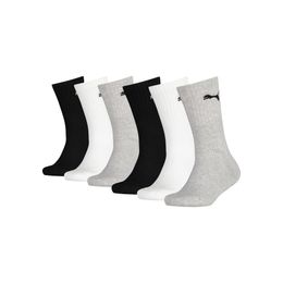 Socken Puma "Puma JUNIOR CREW SOCK 6P ECOM", Damen, Gr. 35-38, schwarz-weiß (schwarz, weiß, grau), Baumwollmischung, uni und meliert, normal, Socken Socken, gepolsterte Sohle für zusätzlichen Komfort
