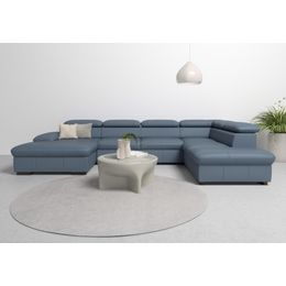 Wohnlandschaft Home Affaire "Alberto U-Form", blau (graublau), B:350cm H:73cm T:228cm, Luxus-Microfaser in Lederoptik (100% Polyester);Microfaser in Antiklederoptik (100% Polyester);Luxus-Microfaser Vintageoptik (100% Polyester);Luxus-Microfaser weich (90%Polyester 10%Polyamid), Sofas, mit Kopfteilverstellung, wahlweise mit Bettfunktion
