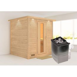 Sauna Karibu "Menja", beige (naturbelassen), Saunaofen, integrierte Steuerung, 9 kW, Saunen, Ofen 9 kW integr. Strg
