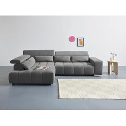 Ecksofa COTTA "Orion L-Form", grau (anthrazit), B:310cm H:70cm T:225cm, 100% Polyester, Sofas, Ecksofa, mit Kopfteilverstellung & 5 Nierenkissen