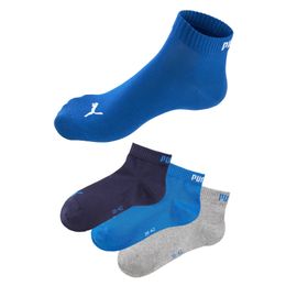 Kurzsocken Puma "Puma UNISEX QUARTER PLAIN 3P", Herren, Gr. 47-49, blau (1x marine, 1x grau, meliert, 1x mittelblau), Baumwollmischung, meliert, uni, elastisch, Socken, Atmungsaktiv, Rippenbündchen, weiche Baumwollmischung