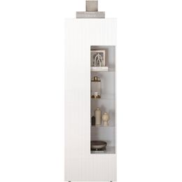 Vitrine Inosign "RIO, Höhe 187 cm, Hochschrank mit 1 Tür, Anrichte, Standvitrine", weiß hochglanz lack, front mit geriffelter struktur, B:60cm H:187cm T:42cm, FSC-zertifizierter Holzwerkstoff, Schränke, Vitrinenschrank, geriffelte MDF-Front, modern, elegant, geräumig