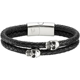 Lederarmband Bruno Banani "Schmuck", schwarz (edelstahlfarben, schwarz), Armbänder, Damen, 21cm, Edelstahl Leder, Edelstahl, Leder