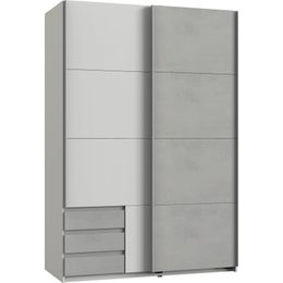 Schwebetürenschrank wimex "Emden", weiß (weiß, beton, nachbildung lichtgrau), B:135cm H:198cm T:64cm, Schränke, Mit Außenschubkästen