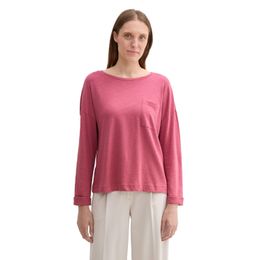 Langarmshirt Tom Tailor, Damen, Gr. L (40), pink (wine rose pink), Jersey, Obermaterial: 100% Baumwolle, unifarben, loose fit taillenbedeckt, Rundhals, Bündchen, Shirts, mit Brusttasche