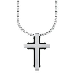 Kette mit Anhänger s.Oliver "Halskette Kreuz", schwarz (edelstahlfarben, schwarz), Halsketten, Herren, Edelstahl, L: 50