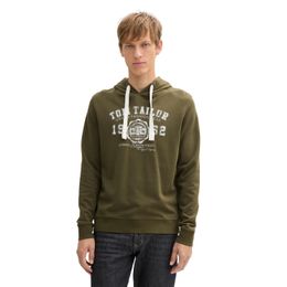 Hoodie Tom Tailor, Herren, Gr. XL, schwarz (schwarz olive), Obermaterial: 100% Baumwolle, bedruckt, regular fit taillenbedeckt, ohne Ausschnitt, Rippbündchen, Sweatshirts, mit Logo Print