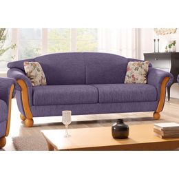 3-Sitzer Home Affaire "Milano, bequemes Sofa mit geschwungenen Armlehnen, Landhaus-Stil", lila (flieder), B:190cm H:83cm T:81cm, Chenille (70% Polyacryl, 30% Polyester);Chenille (70% Polyacryl, 30% Polyester) auf Korpus und Zierkissen, Sitz und R&uuml;cken im Blumenmuster &raquo;Paradise&laquo; (100% Polyester), Sofas