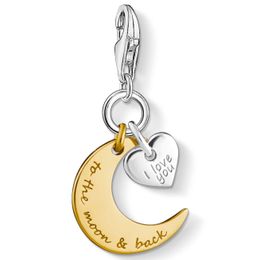 Charm-Einhänger Thomas Sabo "Mond & Herz I LOVE YOU TO THE MOON & BACK", gold (silberfarben, gelbgoldfarben), Charms, Damen, Silber 925 (Sterlingsilber)