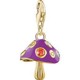 Charm-Einhänger Thomas Sabo "Charm Bunter Pilz", gold (gelbgoldfarben, weiß, pink, orange, weiß, pink, orange), Charms, Damen, Silber 925 (Sterlingsilber), mit Glas-Keramik Stein, Zirkonia (synth.), Rubin (synth.)