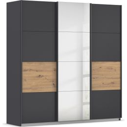 Schwebetürenschrank Rauch "Kleiderschrank Schrank Garderobe CORTONA", grau (graumetallic, eiche artisan), B:203cm H:210cm T:62cm, Holzwerkstoff, Schränke, inkl. Inneneinteilung, 2 Stoffboxen und zusätzlichen Einlegeböden