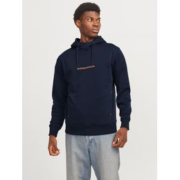 Jack & Jones Kapuzensweatshirt JACK & JONES "JJTREE SWEAT HOOD", Herren, Gr. M, blau (navy blazer print:jack, jones), angeraute Sweatware, Obermaterial: 65% Polyester, 35% Baumwolle, bedruckt, Sweatshirts